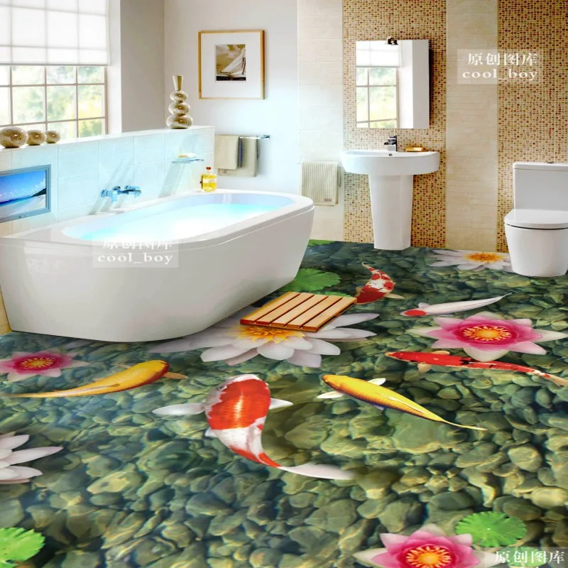 Free Shipping 3d Cobblestone Fish Figure Koi Flooring Wallpaper ...