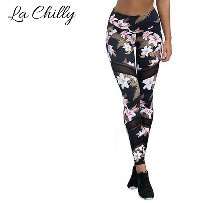 2018 Prairie Chic Style Women Mesh Print Fitness Leggings Workout