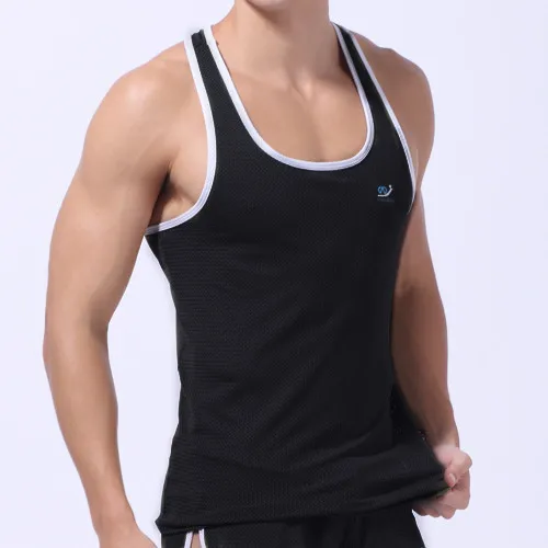 Mens Men's Mesh Tank Tops Round O Neck Sleeveless Spaghetti Strap ...