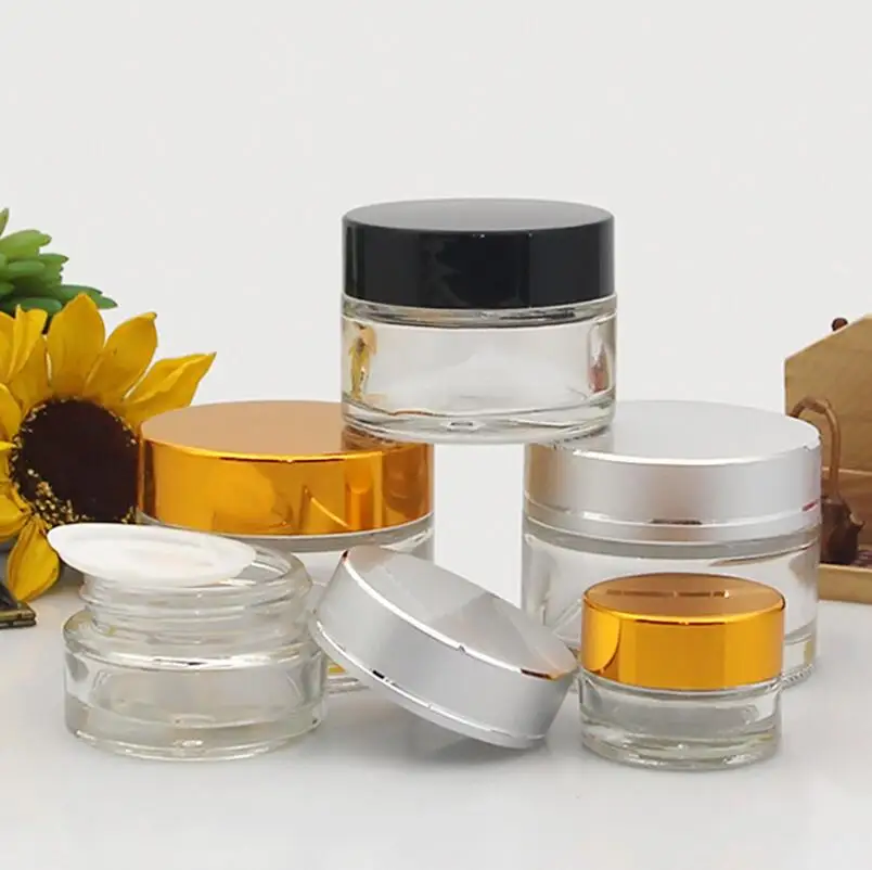 Wholesale 5G glass cream container,5ml glass cream jar with gold/silver ...