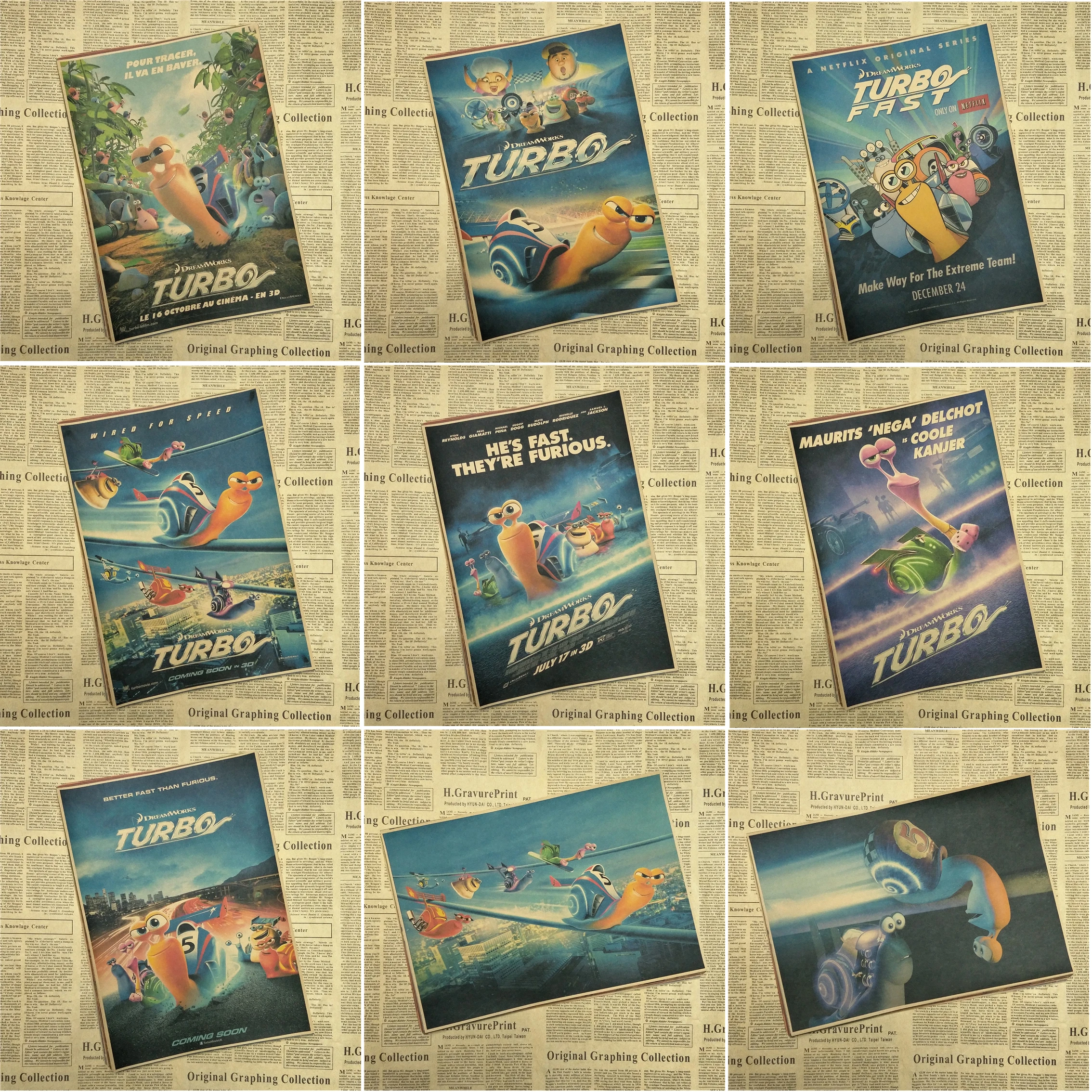 Turbo Cartoon Movie Poster Comic Paper Painting Sticker Printed Draw ...