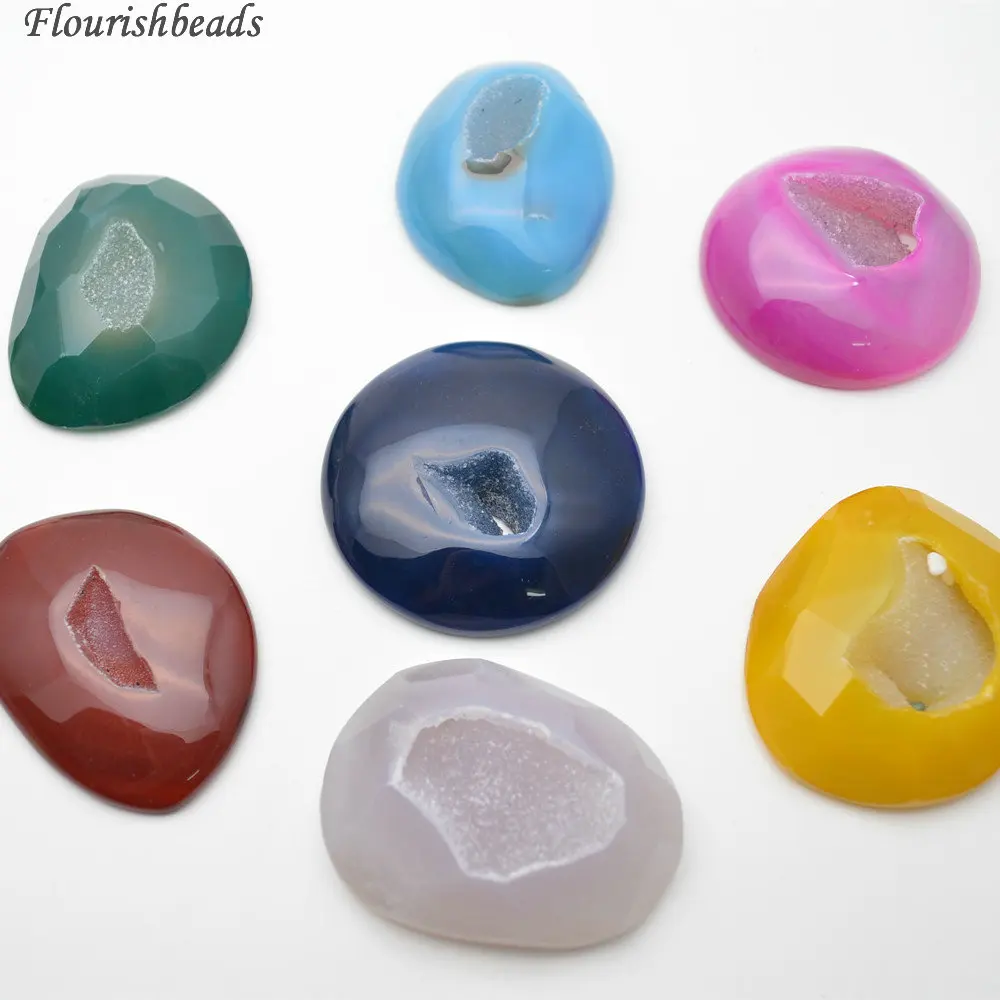 Multi Color geoda Natural drusa ágata plana ovalada superficie colgante ...