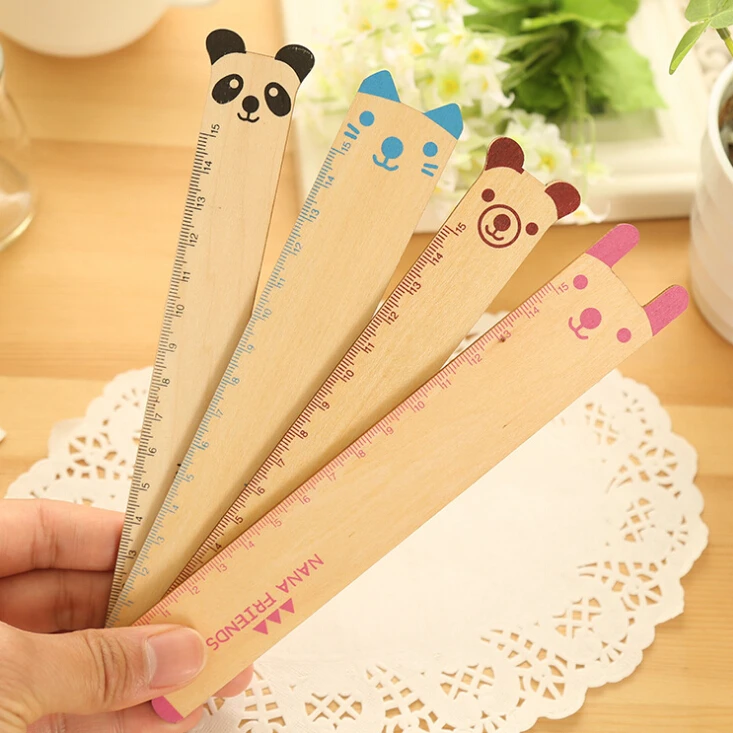 1pcs Cute Cartoons Animals Head Straight Rulers Wooden Ruler Reglas ...