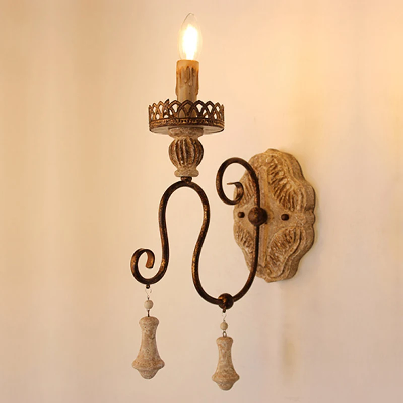 American Old Wall Lamp Vintage Carved Wooden Bedside Lamp Nordic Garden ...