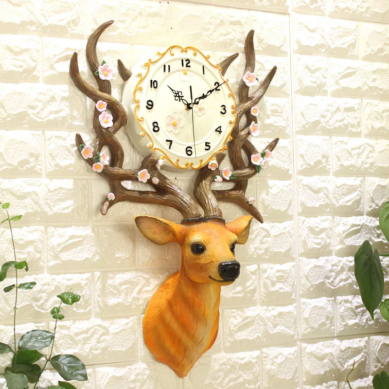 Fashion 3D Deer Head Resin Wall Clock Home Luxurious Decoration ...