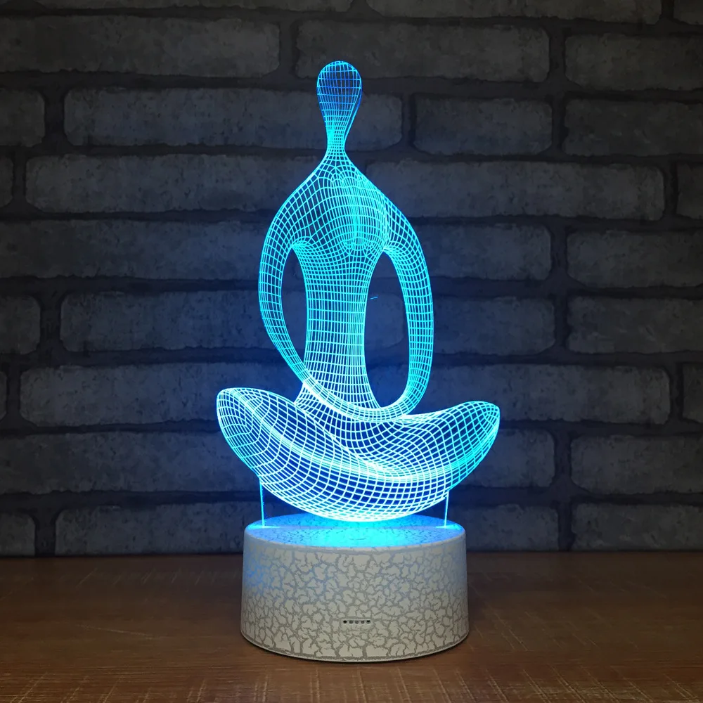 Creative Yoga Meditation 3D Illusion Night Light 7 Color USB Acrylic ...