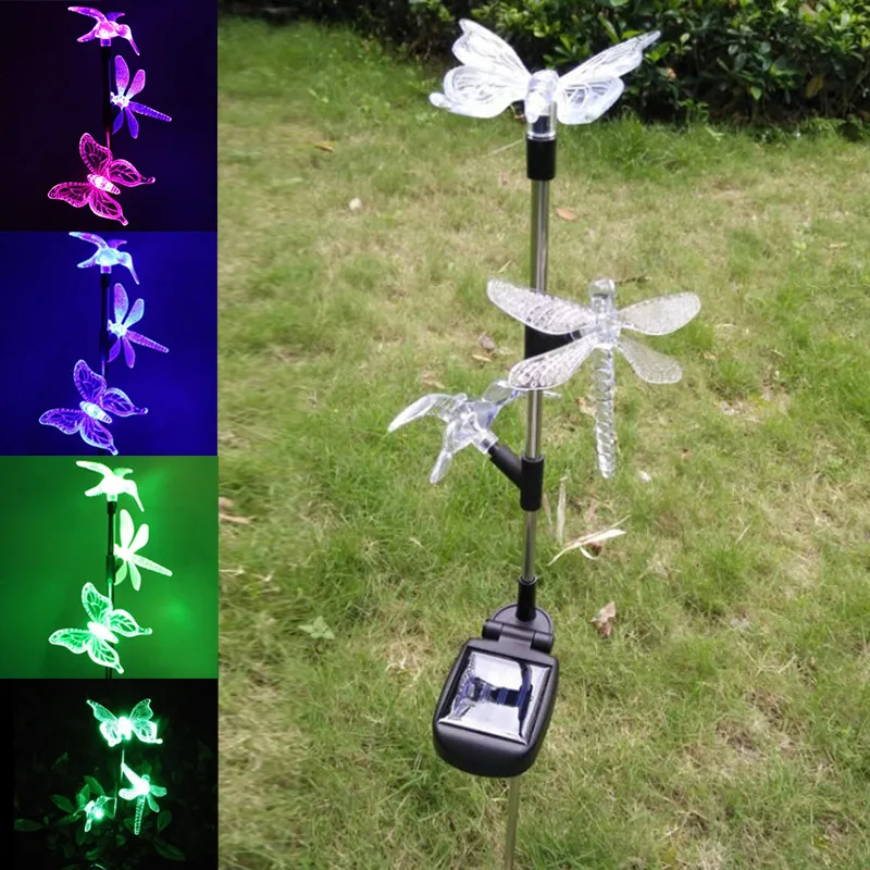1pc/ 2pcs Solar Powered Butterfly Dragonfly Hummingbird Garden LED Lawn ...