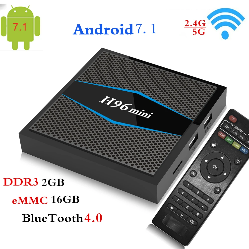 3PCS TV Boxes, Android 7.1 H96 Mini TV Box 2GB 16GB Support WiFi 2.4G ...