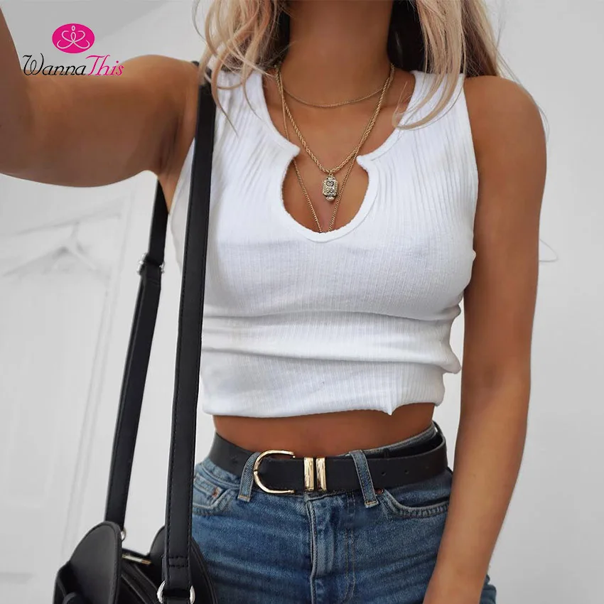 Buy Wannathis Ribbed Cotton White Tank Tops Women