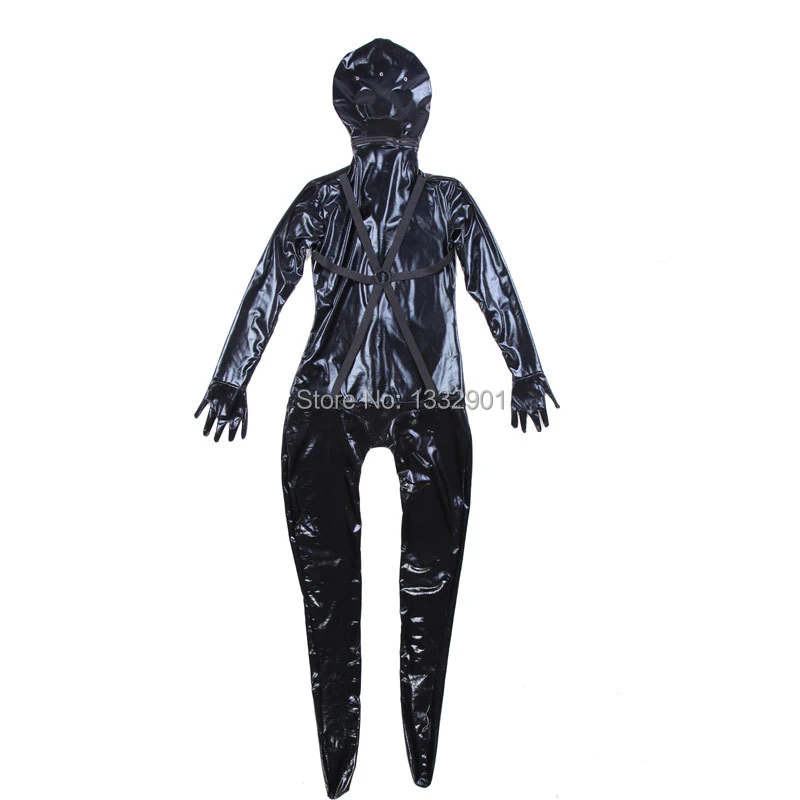 Mens Halloween Bondage Gimp Suit Outfit Fancy Dress Costume Mask Straps ...