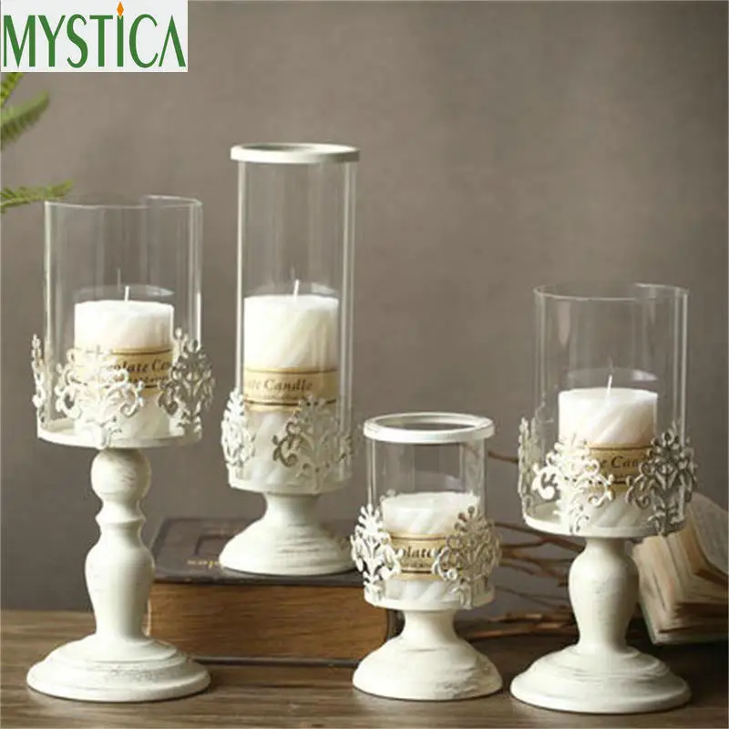 3 Size Elegant Candle Holder Cube Stand Candle Candlestick Metal Base Craft Votice Large Glass