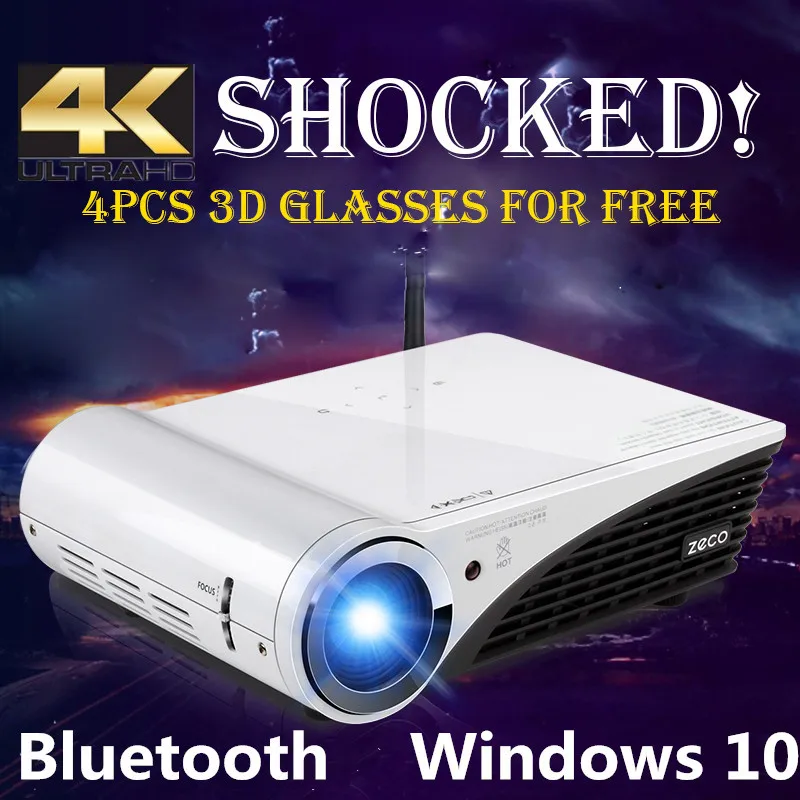 Windows 10 Proyector de vídeo 4 K LED 3D Proyector DLP Hogar con ...