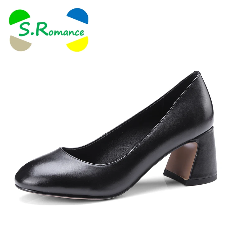 S.Romance Women Pumps 2018 Genuine Leather Fashion Elegant Round Toe ...