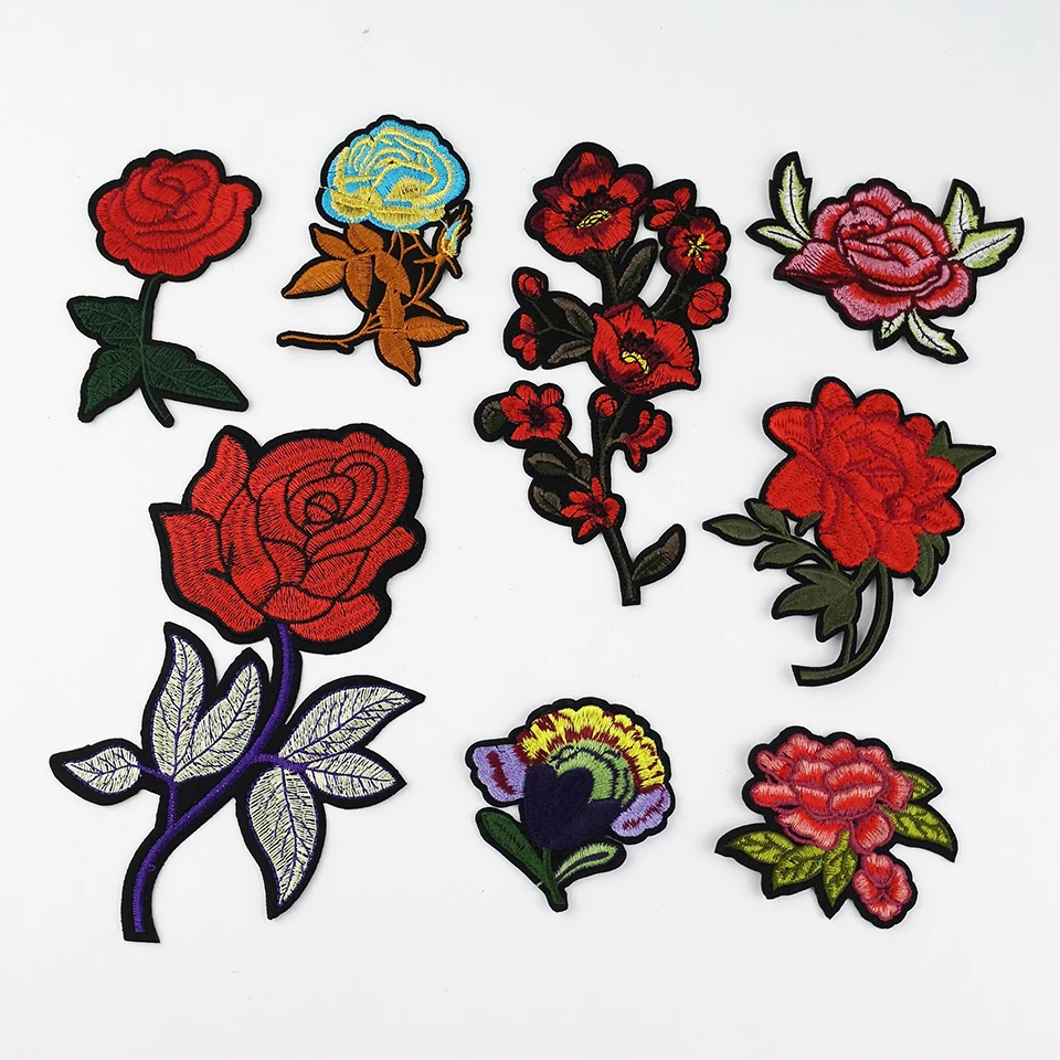 Embroidered Flower Patches Iron On DIY Stripe Stickers On Clothes Dress ...