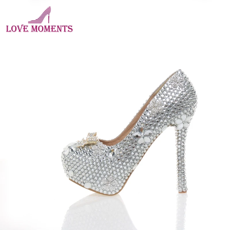 Cinderella High Heels Crystal Wedding Shoes 14cm Thin Heel Rhinestone ...