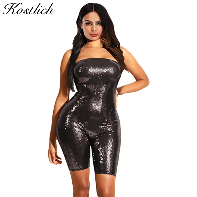 Kostlich Sexy Off Shoulder Strapless Playsuits Women Jumpsuits Bling