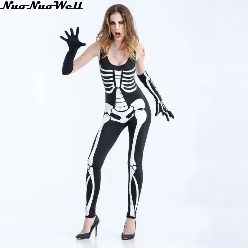 Halloween Female Demon Devil Cosplay Costumes Black Terrible Skeleton ...