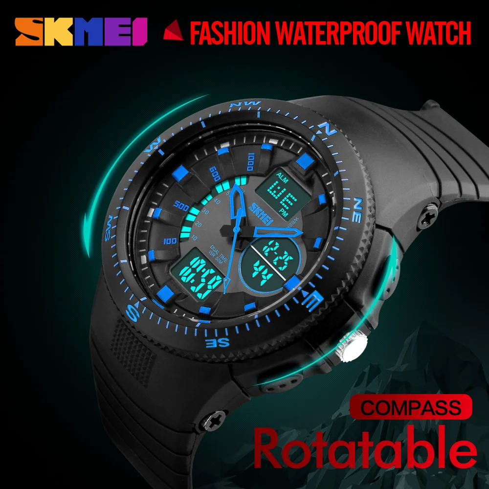 SKMEI Watches Men's Digital LED Role Dual Display Wristwatches Men Stop ...
