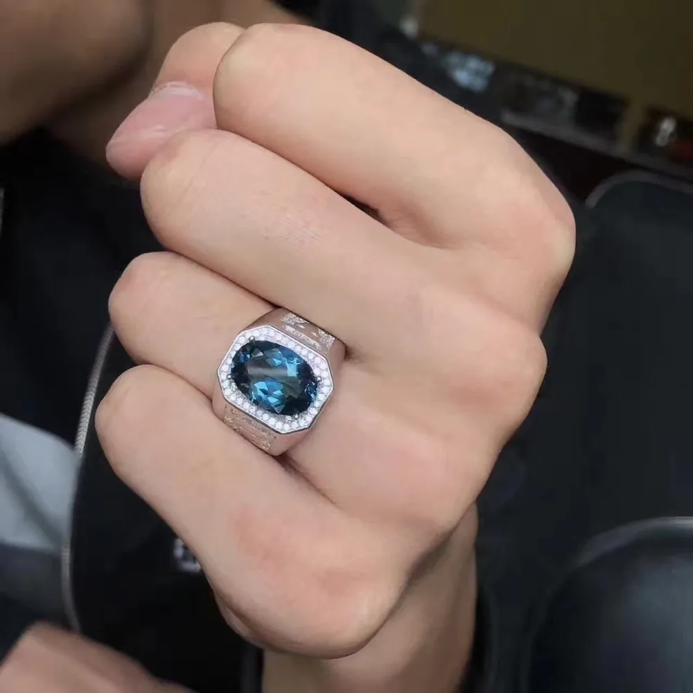 Real And Natural Blue Topaz Ring Man Ring Free Shipping 925 Sterling 
