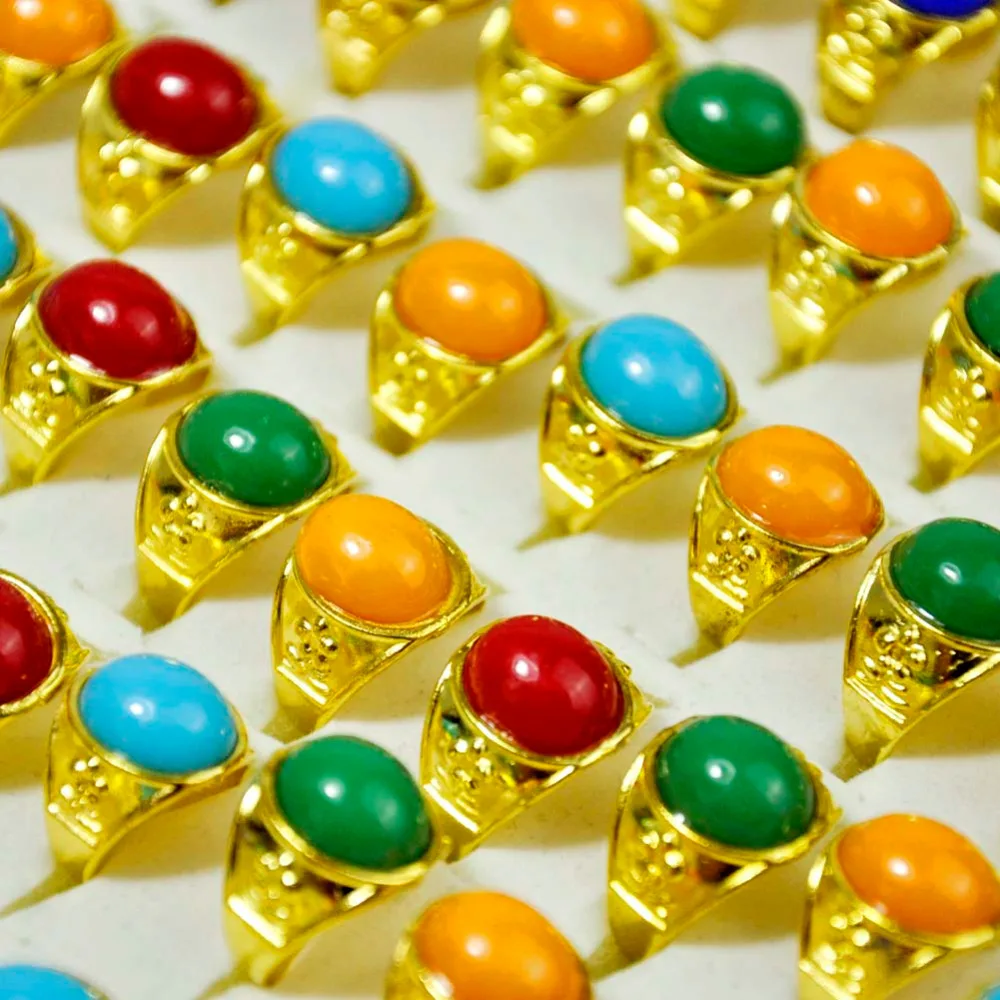 100 Pcs Mix Color Crystal Gold Color Ring For Children Boys Girls ...