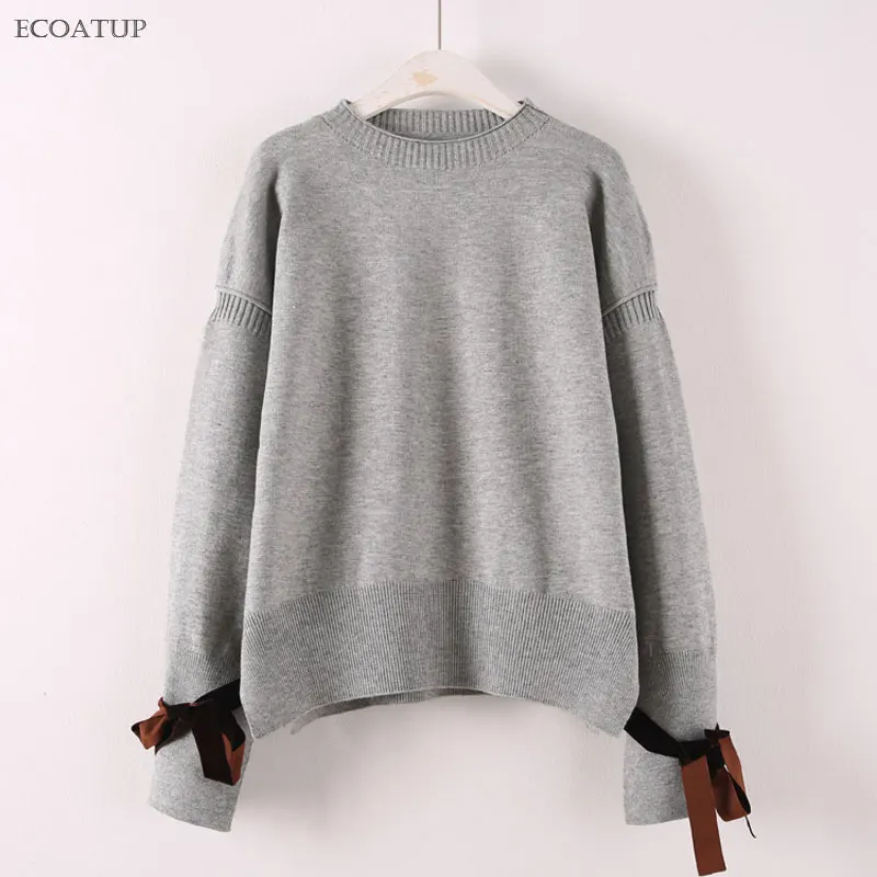 Pajarita Manga Acampanada Estilo Preppy O cuello Del Suéter Para Las ...