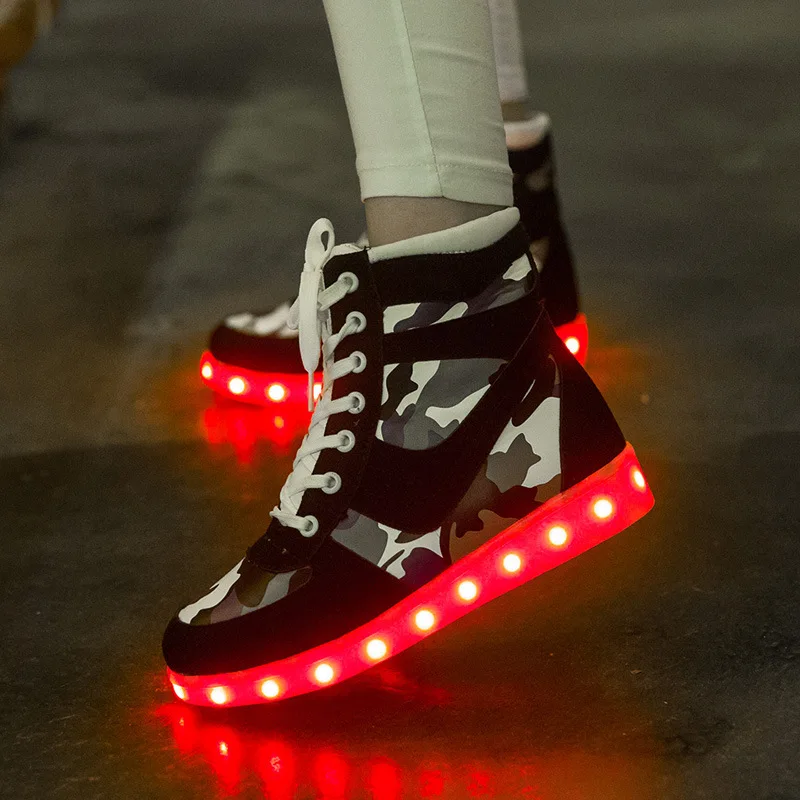 2016 Winter Men High Top Led Light Shoes For Adults Fashion Lace Up ...