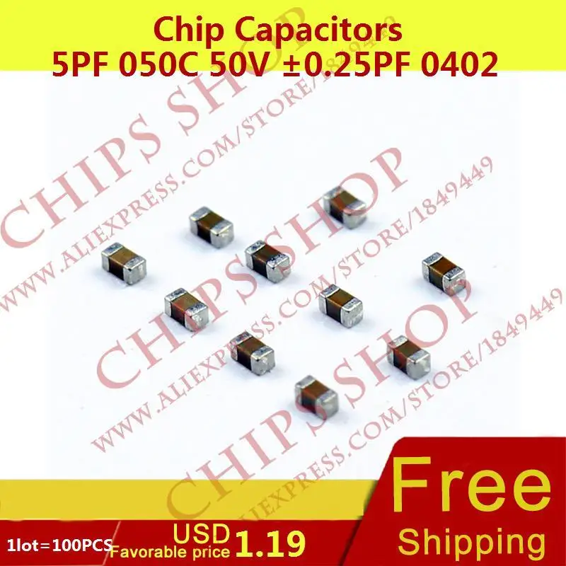 1LOT=100PCS Chip Capacitors 5pF 050C 50V 0.25pF 0402 Package0402 (1005 Metric) SMD|chip ...