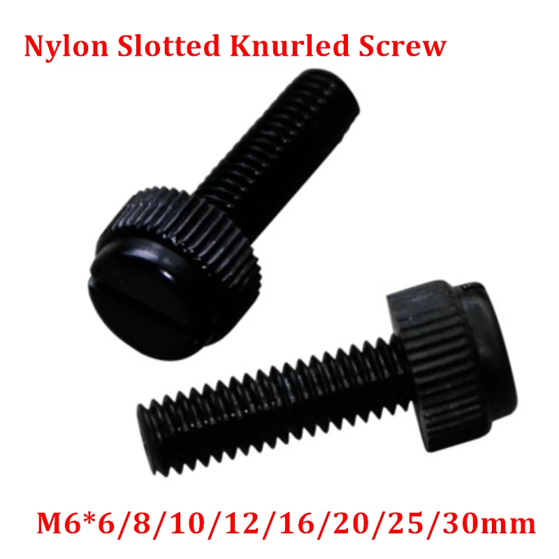 100pcs-M6-Black-Nylon-hand-tighten-Screw-Plastic-Slotted-Knurled-screws ...