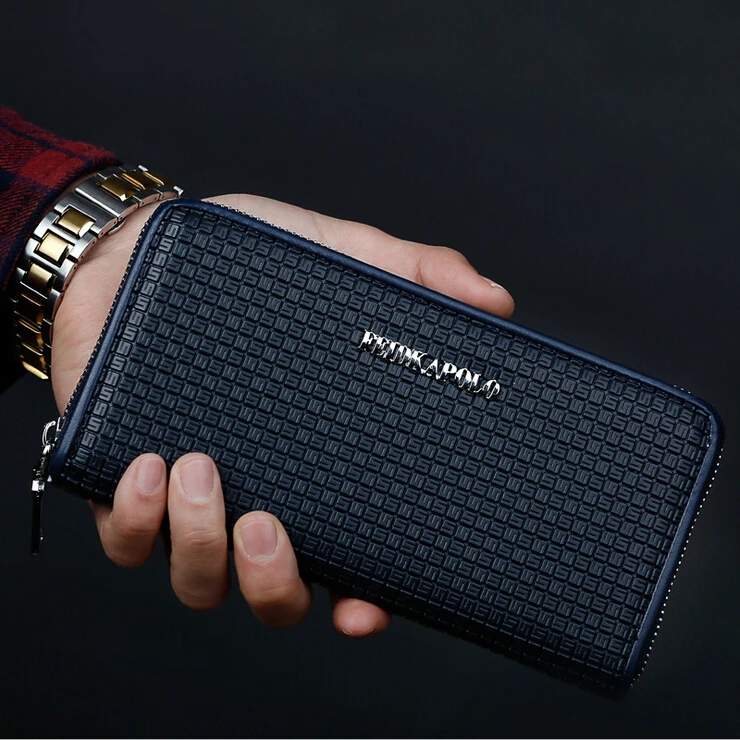 Embossing PU Leather Men Wallets Zipper Long Coin Purse Men Clutch ...