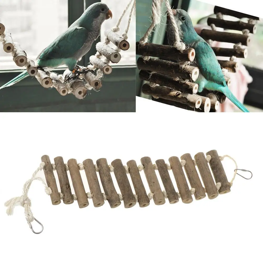 1PC Naturals Wood Rope Hanging Ladder Bird Parrot Cage Toy-in Birdcage ...