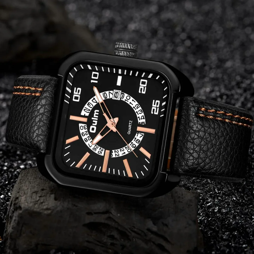 OULM Casual Fashion Quartz Watch Men Clock Square Dial Rose Golden ...