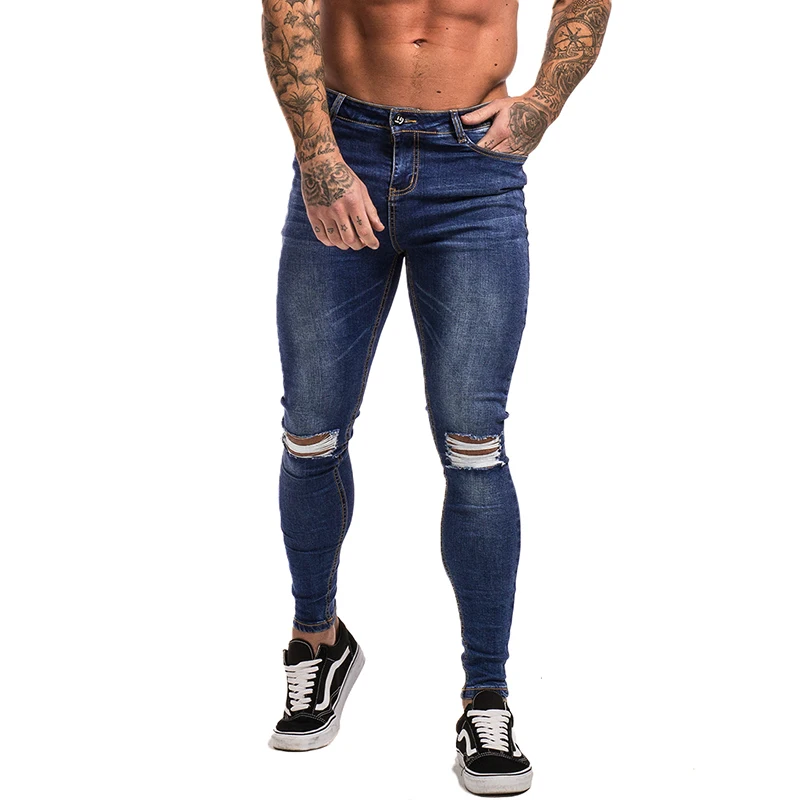 Gingtto Knee Ripped Jeans Men Jeans Super Skinny Slim Fit Stretch Hip Hop Street Wear Super
