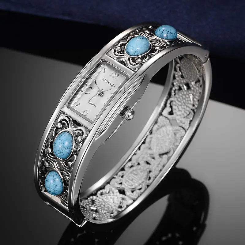 BAOSAILI Brand Bangle Watches Gold Plated Turquoise Women Bracelet ...