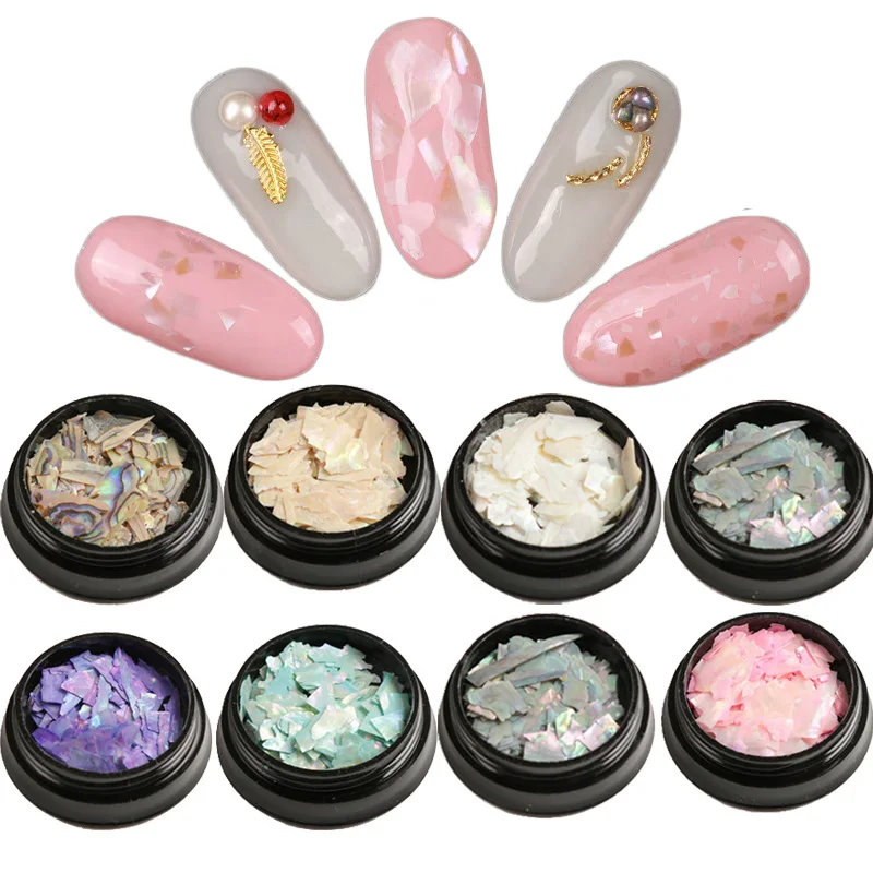 3D Nail Seashells Pearl Light Nail SeaShell Slices Pink Blue Crushed ...