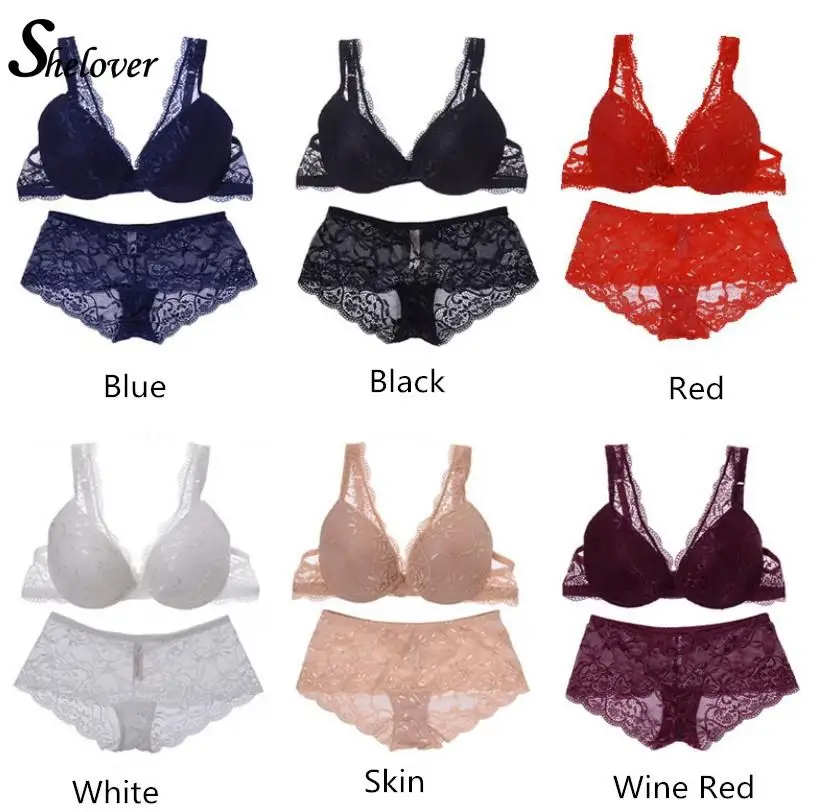 Shelover French Brand Female Underwear Set Deep V Embroidery Push Up Lingerie Vs Lace Bra Women ...