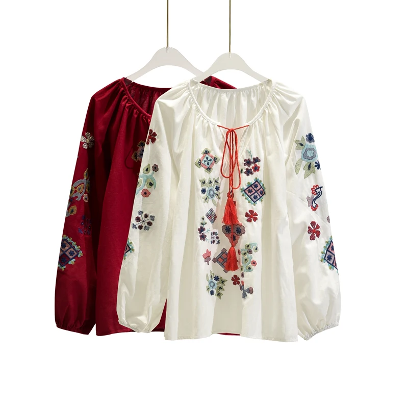 MUMUZI Весенняя Новинка богемная блуза национальный ветер фонарь рукава ...
