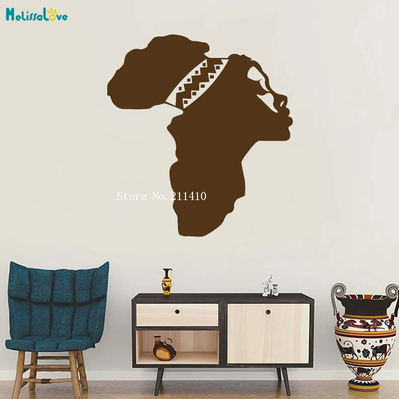 African Map Vinyl Wall Sticker Beautiful Woman African Ethnic National ...