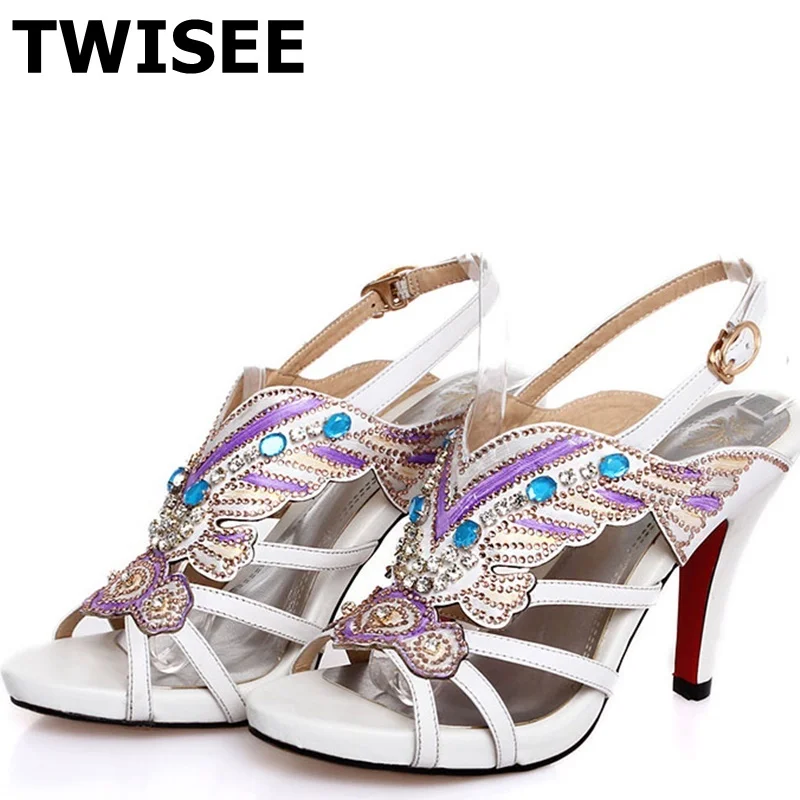 Thin Heels 10 cm ladies women shoes sandals Peep Toe Crystal red bottom ...