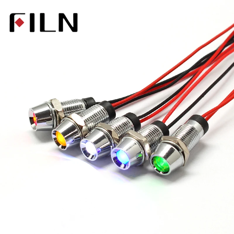 8mm 3v 6v 12v 24v Metal LED Pilot Panel Dash Signal Indicator Warning ...