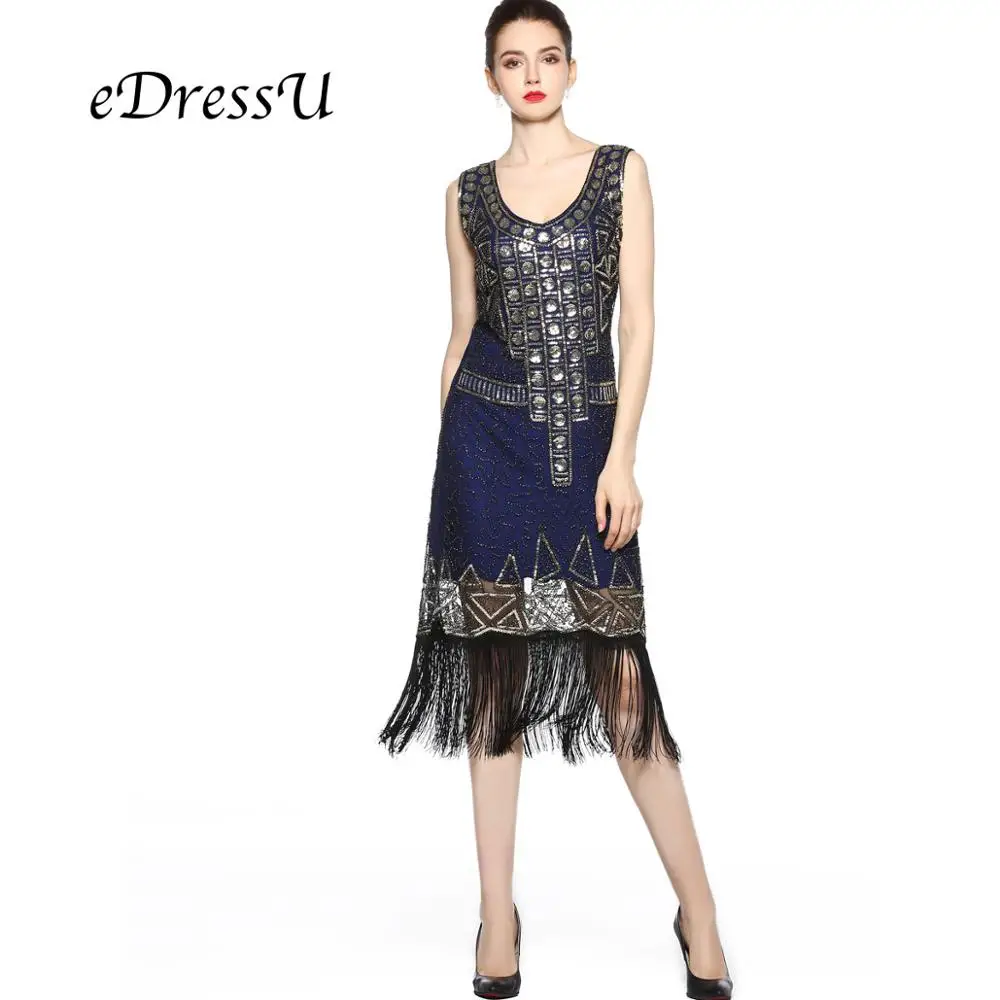 EDressU azul oscuro 1920s Vintage Vestido de Gatsby 2019 Vestido ...