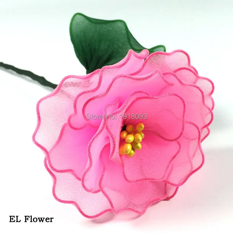 Glowing Silk Net Flower Pink Peony Neon Light EL Wire Glowing Flower ...