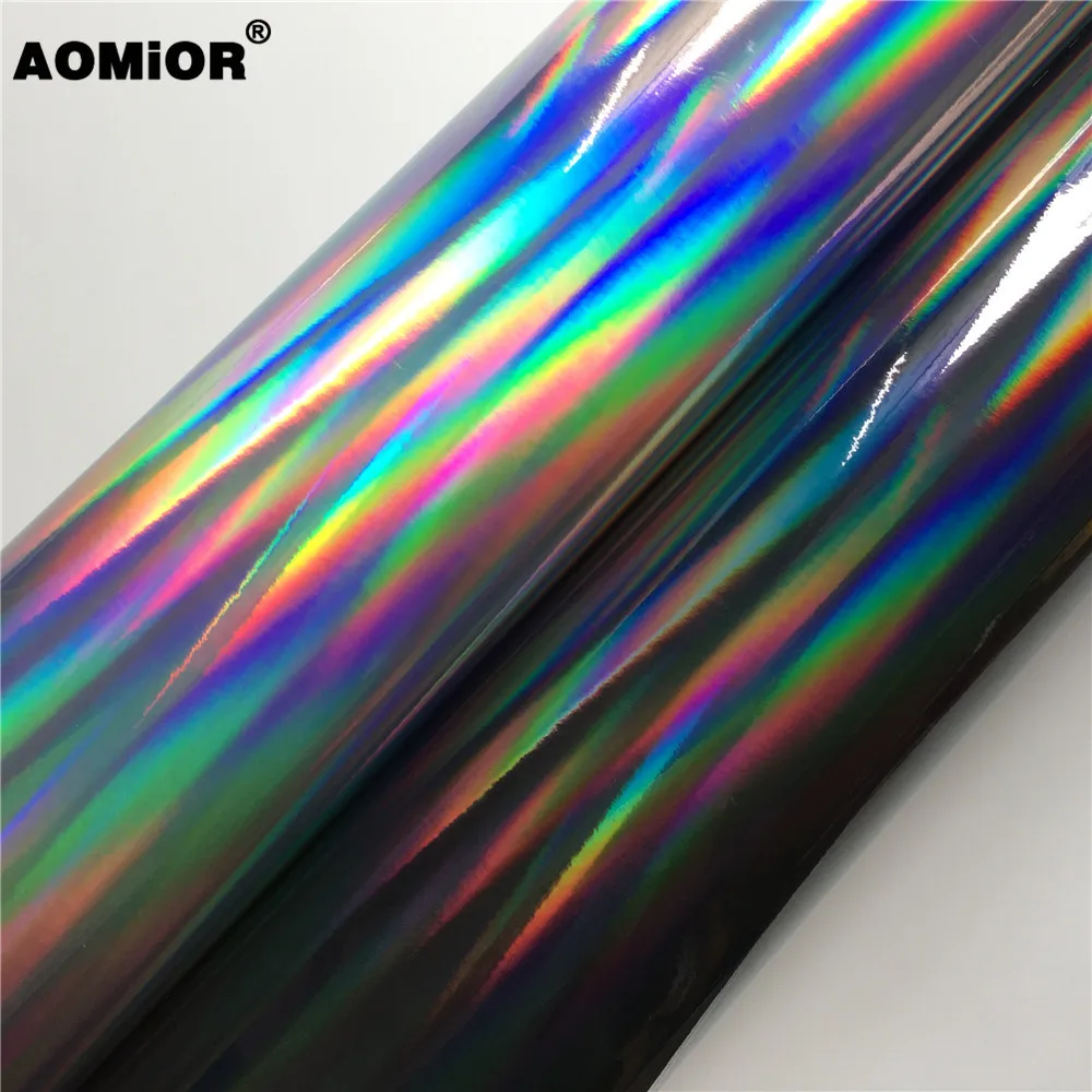 Premium Rainbow Chrome Silver Black Holographic Vinyl Wrap Decal Bubble ...