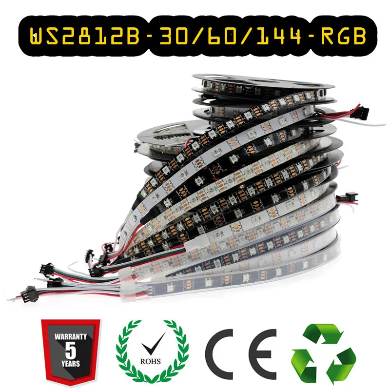 WS2812B LED Strip Matrix Pixel Addressable RGB Rope Light 5050 SMD 30 60 144 LEDs/m Black White ...