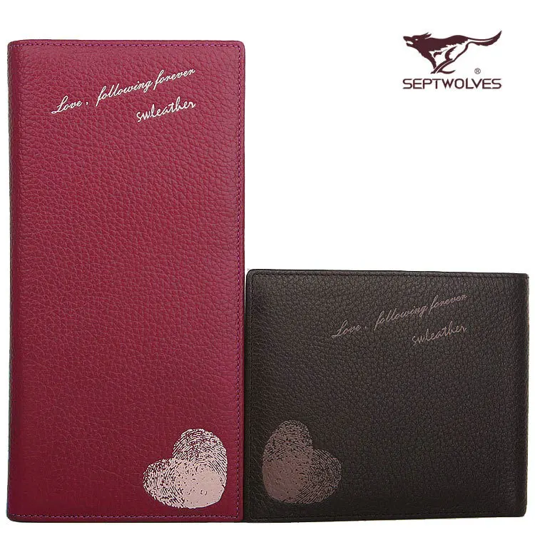 SEPTWOLVES lovers design wallet genuine leather long design horizontal ...