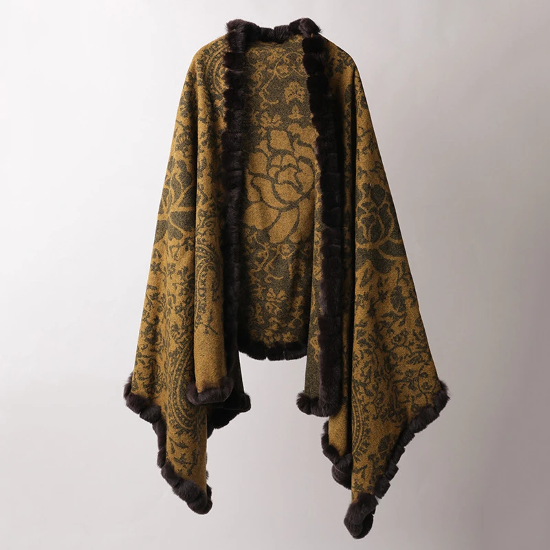 Jacquard de lana de cordero para mujer, chal de lujo, pashmina, poncho ...