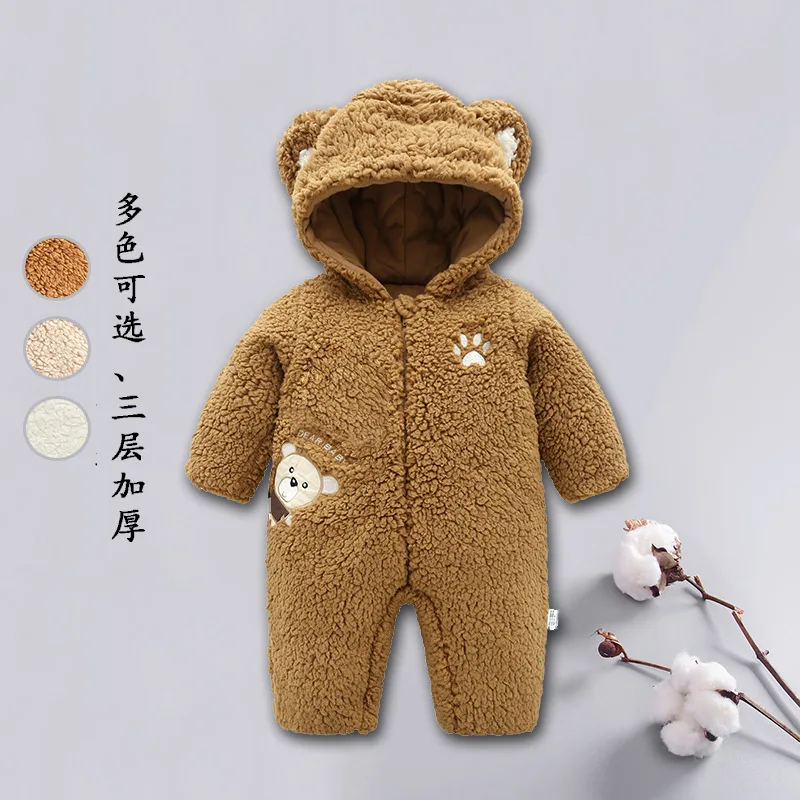 두꺼운 Warm Girls Rompers 2018 Winter 면 두 번 층 양털 신생아 Rompers 곰 Baby 부티크 옷 ...