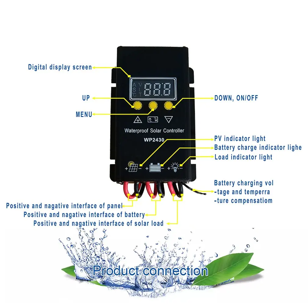 12/24V 10A/15A/20A/30A Home Waterproof Controller Lithium Solar Street ...