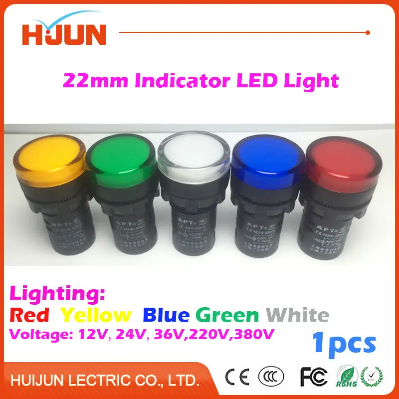 1pcs 22mm Plastic Flat Round Indicator LED Lamp Signal Pilot Light ...