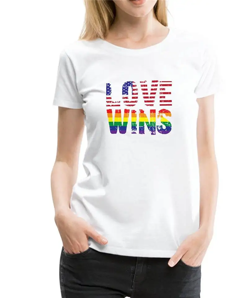 Newest 2018 Fashion O Neck Short Sleeve Love Wins Lgbt Pride Broadcloth
