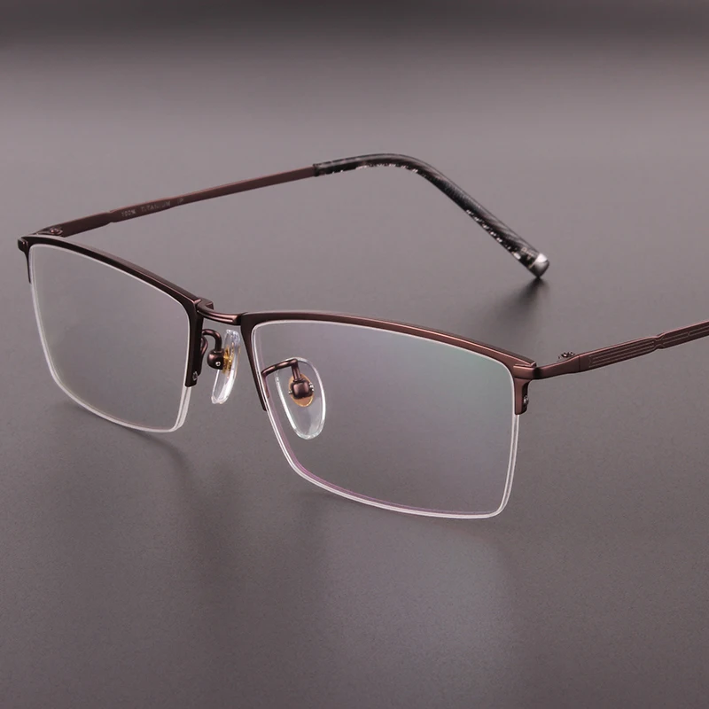 Genuine High End Business Men Glasses Pure Titanium Half Box Frame Mens 
